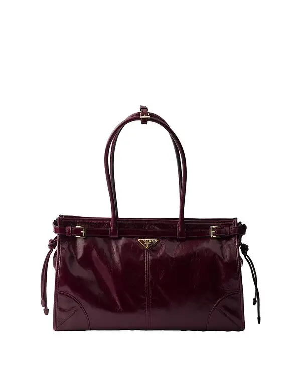 Prada Bonnie Large Convertible Leather Shoulder Handbag - Burgundy