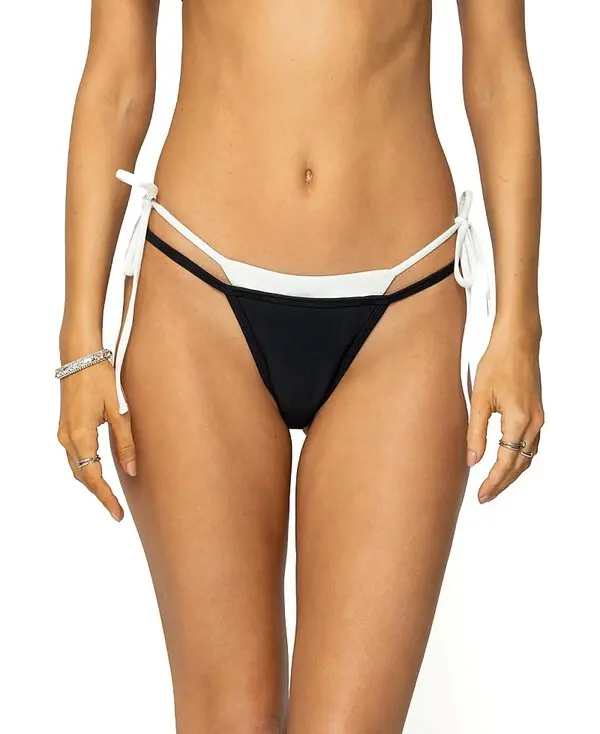 EDIKTED Jessica Layered String Bikini Bottom - Black And White