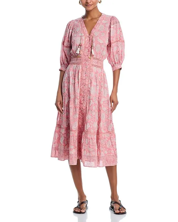 Bell Ann Midi Dress - Peach Print