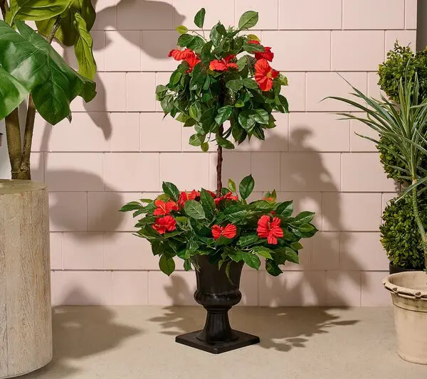 WICKER PARK 36' Tall 2-tier Faux Hibiscus Topiary In Pot