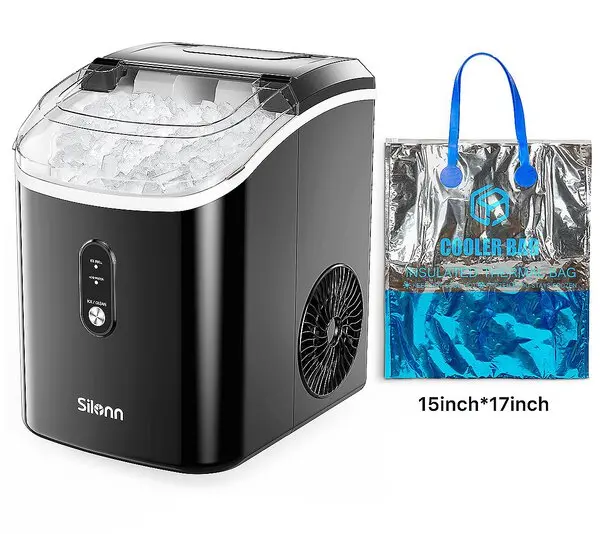 SILONN 33-lb Nugget Ice Maker Self-cleaning W/ Cooler Bag