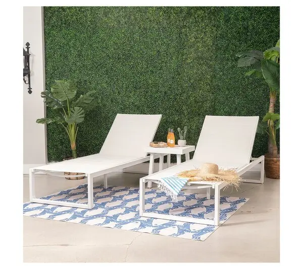 LINON Home Holland Aluminum 3pc Set Chaise And Able White