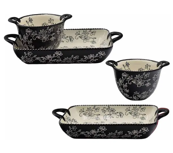 TEMP-TATIONS As Is Floral Lace 4-pc Baker And Bowl Set