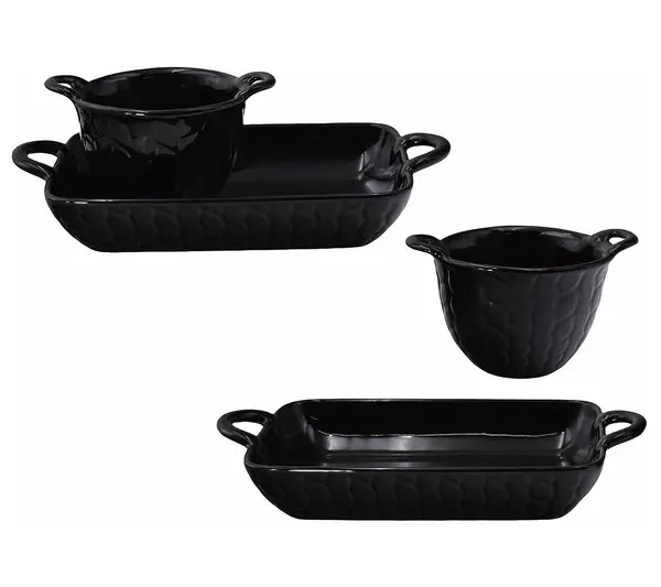 TEMP-TATIONS As Is Carved Willow 4-pc Baker And Bowl Set