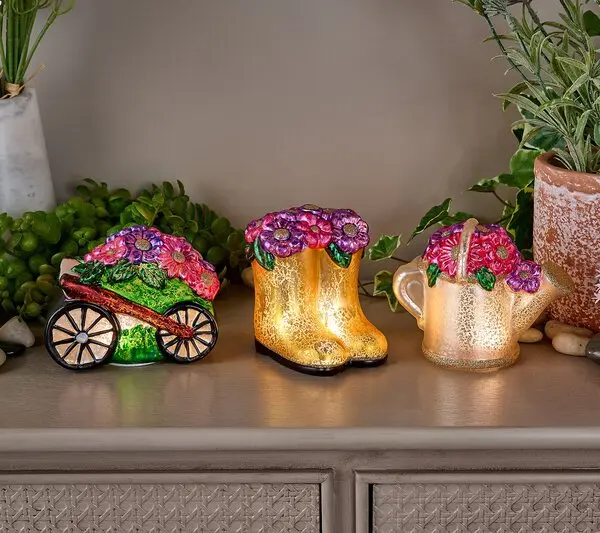 VALERIE PARR HILL As Is S/3 Illuminated Mercury Glass Garden Iconsbyvalerie