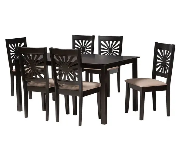 BAXTON STUDIO Olympia Fabric And Wood 7-piece D Ining Set