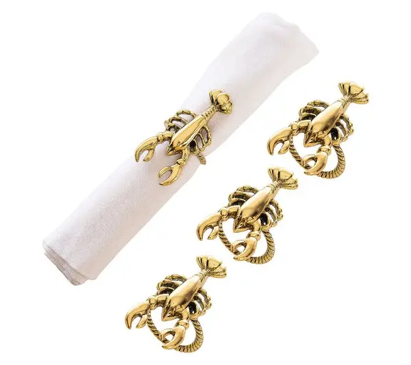 VALERIE PARR HILL Gold Lobster Napkin Rings Set Of 4 Valerie