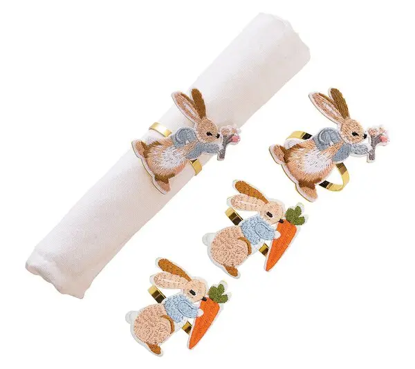 VALERIE PARR HILL Rabbit & Carrot Napkin Rings Set Of 4 Valeri E