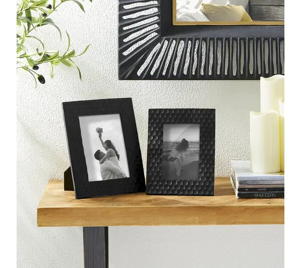 GLITZHOME Black Honeycomb Resin Tabletop Pictur E Frame S/2