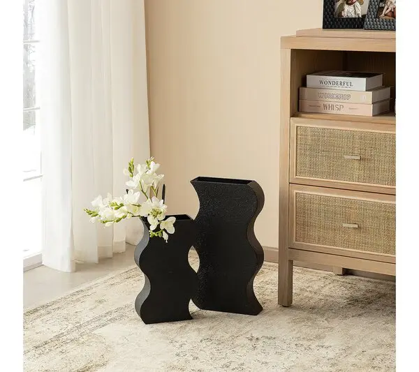 GLITZHOME Modern Textured Ripple Metal Vases Se T Of 2