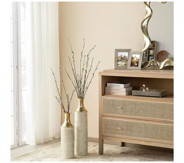GLITZHOME Modern Metal Floor Vases Set Of 2