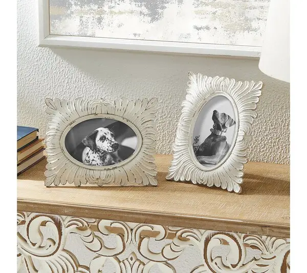 GLITZHOME Ornate White Resin Tabletop Picture F Rames Set Of 2
