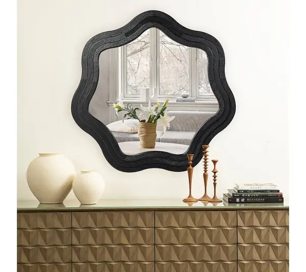 GLITZHOME 34 D Modern Tripled Wood Frame Wavywall Mirror