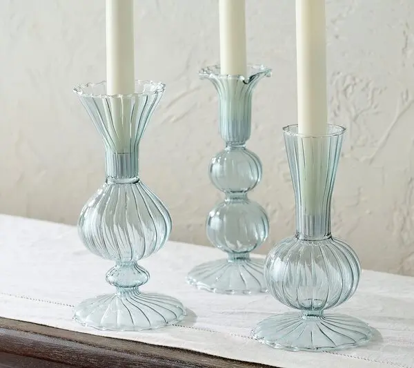 MRS. H As Is Set Of 3 Blown Glass Tapercandle Holders