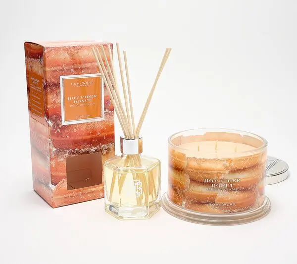 HOMEWORX BY SLATKIN + CO. 18-oz. Candle & Reeds Hot Cider Donut