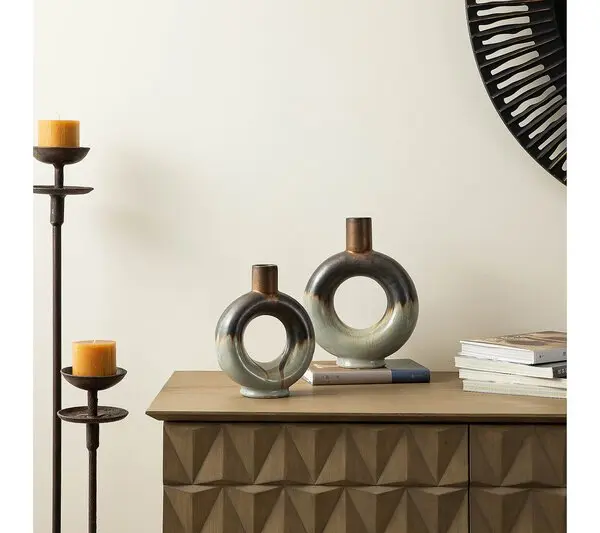 GLITZHOME Modern Two-toned Open Circle Ceramic Table Vases S/2