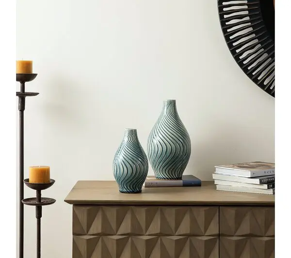 GLITZHOME Artistically Spiraling Ceramic Table Vases Set Of 2