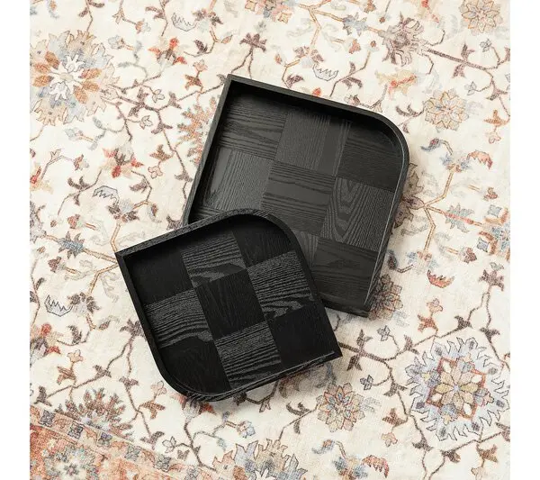 GLITZHOME Leaf Shape Ash Wood Decorative Trays Set Of 2
