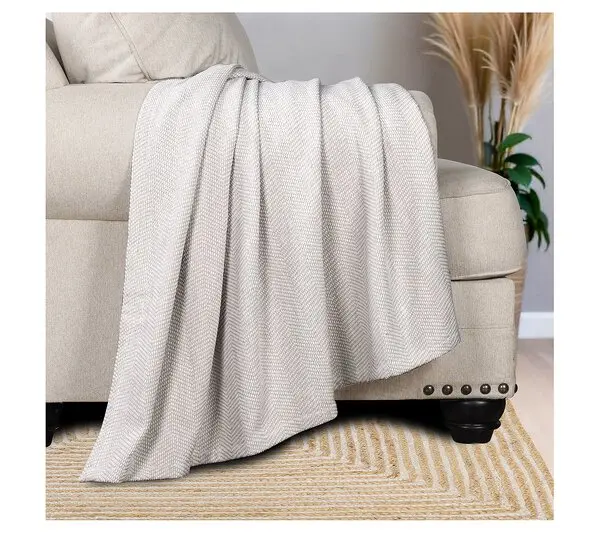 SUPERIOR Maya Chenille Herringbone Cotton Blank Et, Throw