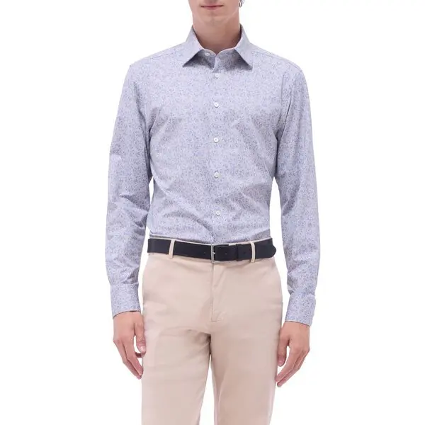 Bugatchi Jimmy Ooohcotton® Floral Button-up Shirt - Blue/sand