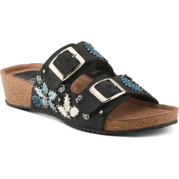 SPRING STEP SHOES Miraflores Platform Wedge Slide Sandal - Black Multi