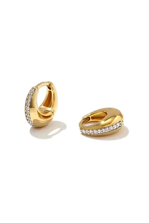 OTIUMBERG 14kt Gold Vermeil Mini Graduated Hoop Earrings With White Topaz - Yellow Toned Gold