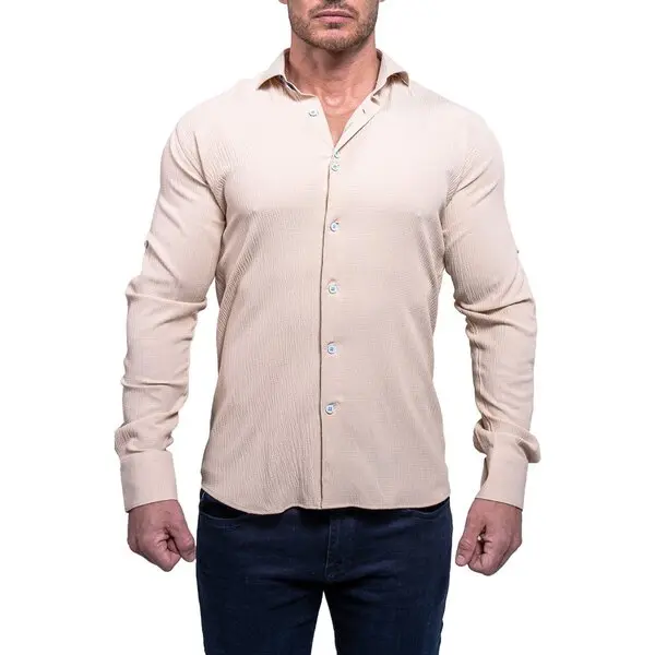 MACEOO Einstein Resistance Contemporary Fit Textured Button-up Shirt - Light Brown