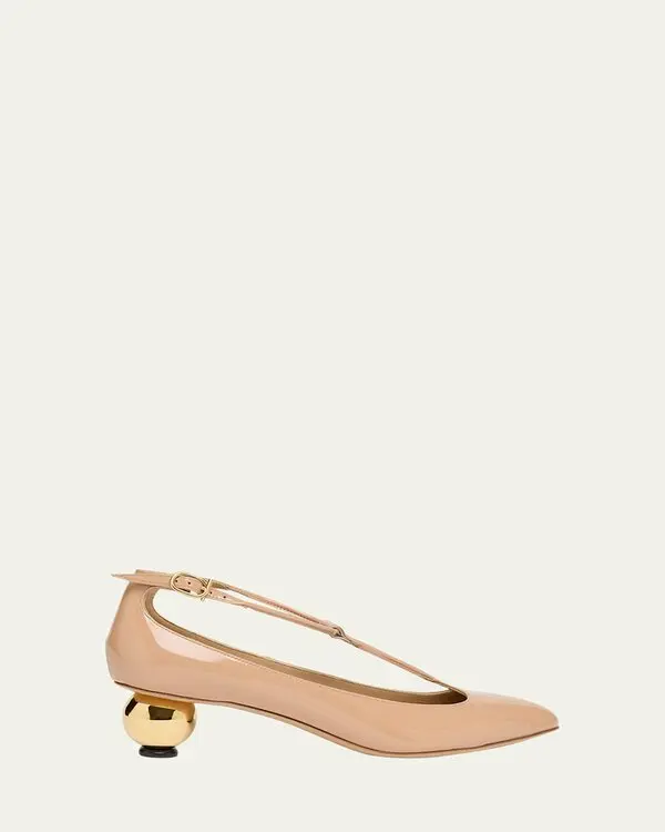FERRAGAMO Tania Patent T-strap Pumps - Amaretti