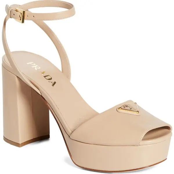 Prada Logo Platform Sandal - Sabbia