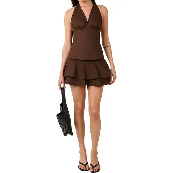 WeWoreWhat Smocked Ruffle Mini Skirt - Chestnut