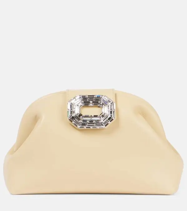Amina Muaddi Camelia Embellished Leather Clutch - Yellow