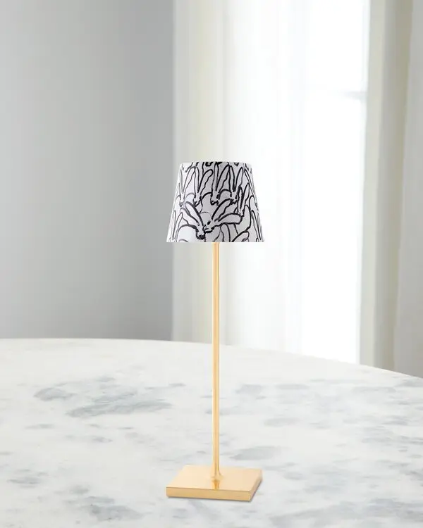 HUNT SLONEM X Zafferano Poldina Pro Rechargeable 15" Table Lamp, Gold Leaf Rabbit Run - Gold/bw