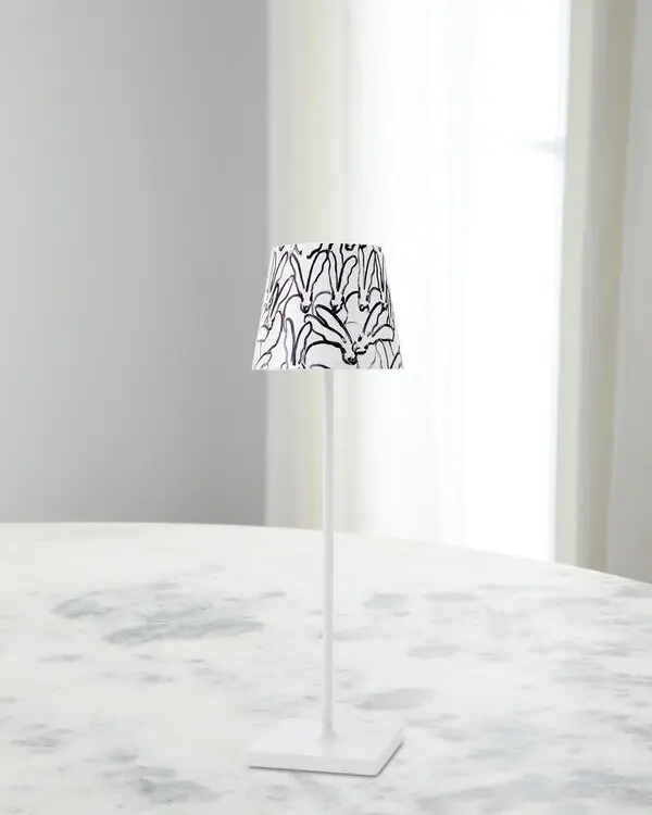 HUNT SLONEM X Zafferano Poldina Pro Rechargeable 15" Table Lamp, White Rabbit Run - White/bw