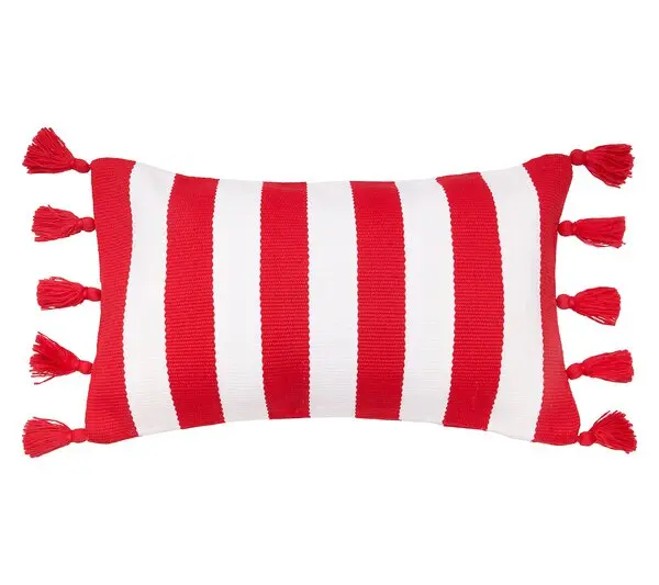 VALERIE PARR HILL Cabana Red Stripes Tassels Pillow Valerie