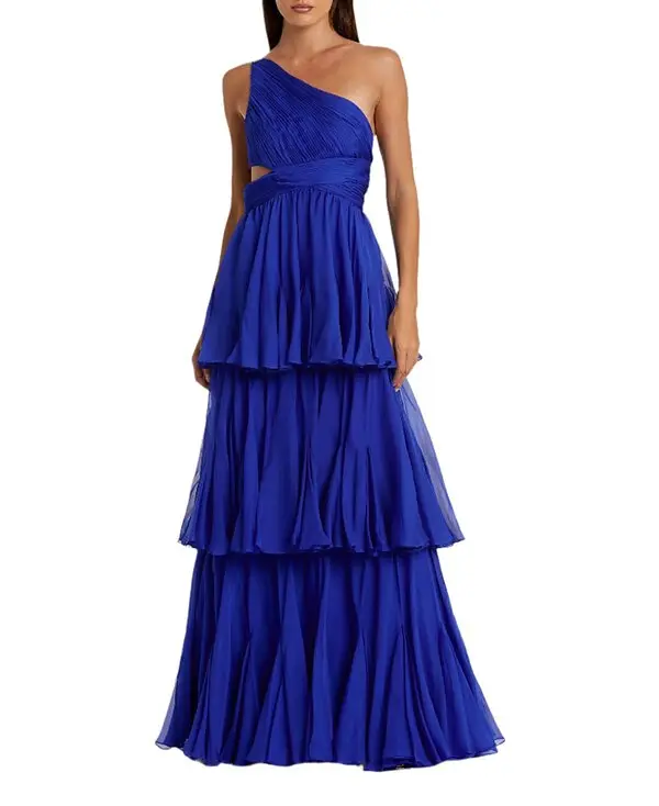 Mac Duggal One-shoulder Tiered Chiffon Gown