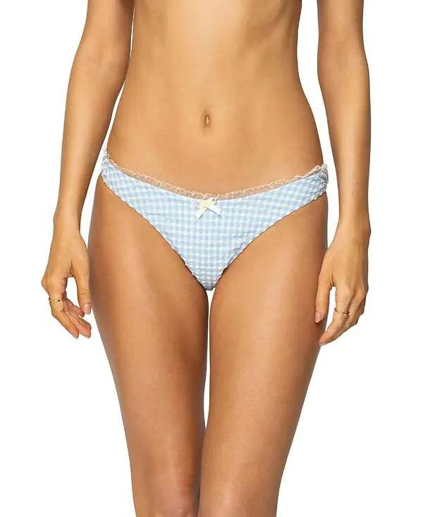 EDIKTED Jordy Cheeky Bikini Bottom - Blue And White