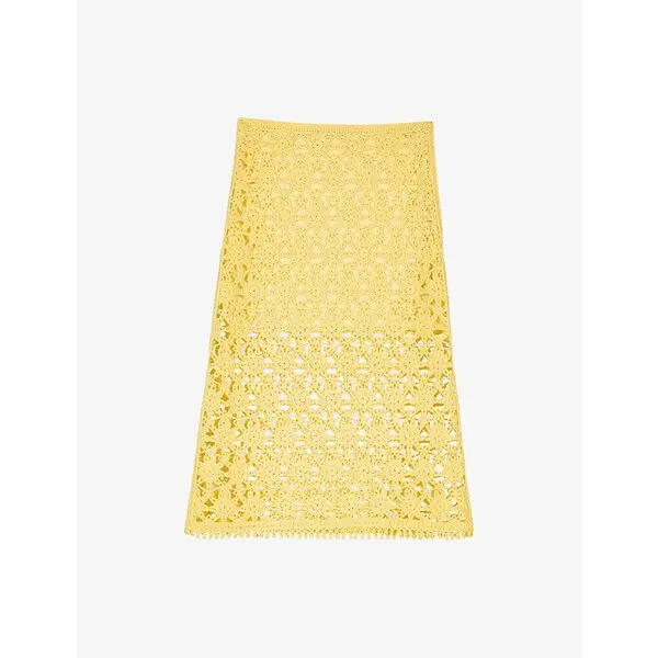 Maje Openwork Slim-fit High-rise Crochet Midi Skirt