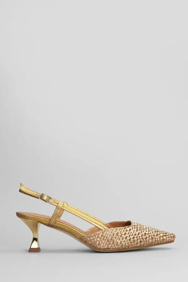 JULIE DEE Braided Leather And Fabric Pumps - Brown