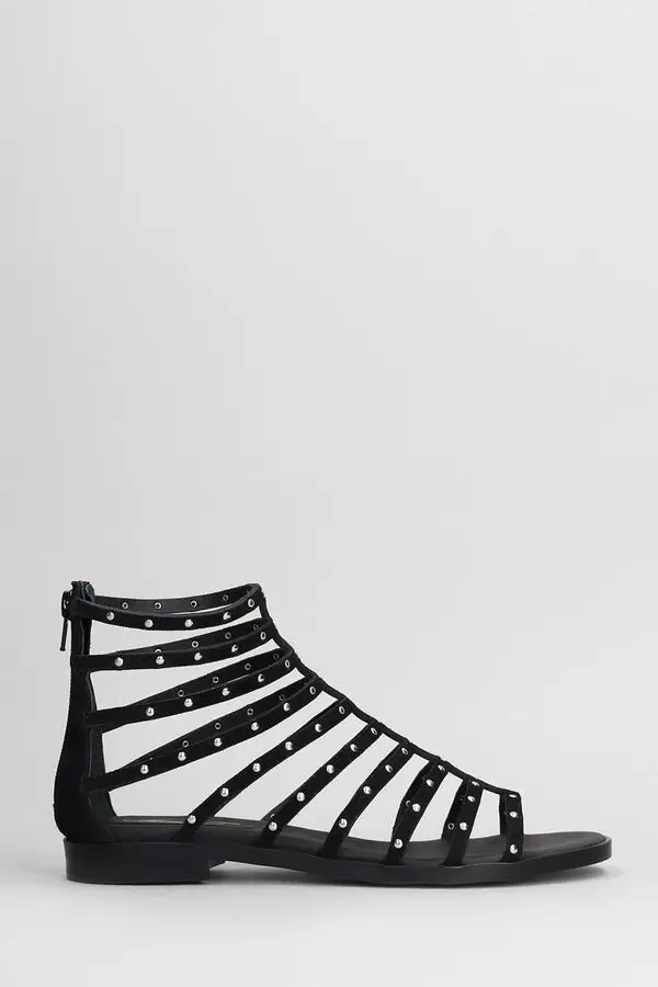 ANNA F. Studded Suede Flats - Black