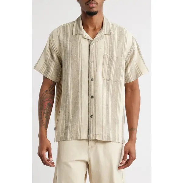 Obey Frazer Stripe Short Sleeve Cotton Button-up Shirt - Birch Multi