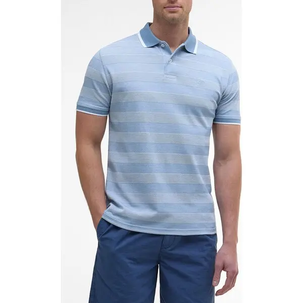 Barbour Branton Textured Stripe Cotton Piqué Polo - Bleached Blue
