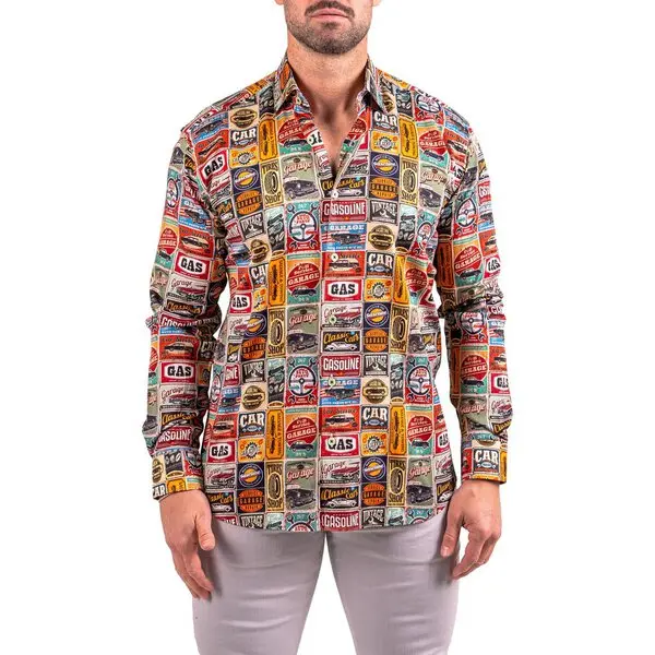 MACEOO Fibonacci Resistance Contemporary Fit Button-up Shirt - Red/ Yellow Multi