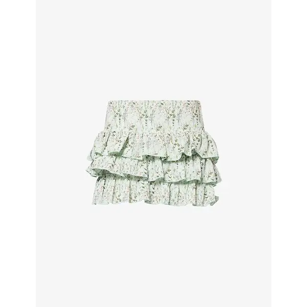 GRACEJACOB Dahlia Ruffled Woven Mini Skirt