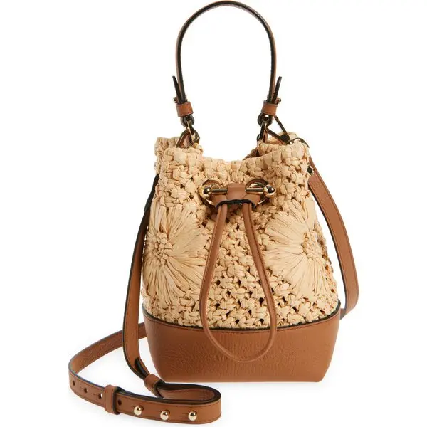 Strathberry Osette Raffia And Leather Bucket Bag