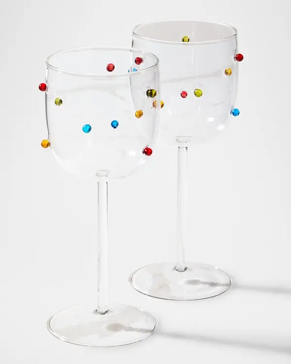 Neiman Marcus Colorful Beaded Wine Glasses, 16.8 Oz. Set Of 2