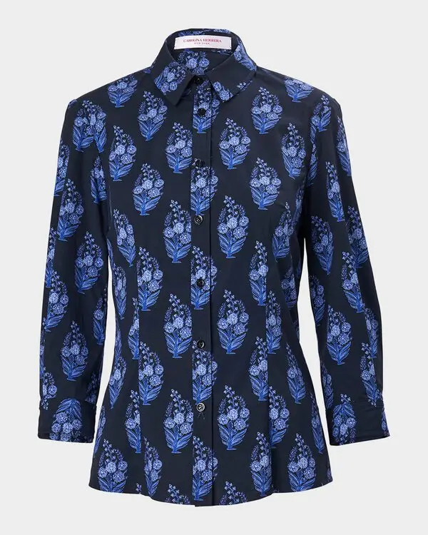 Carolina Herrera Bouquet-print Button-down "icon" Blouse
