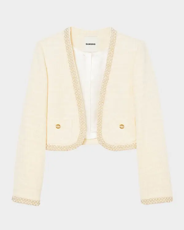 Sandro Vayene Beaded Tweed Crop Blazer