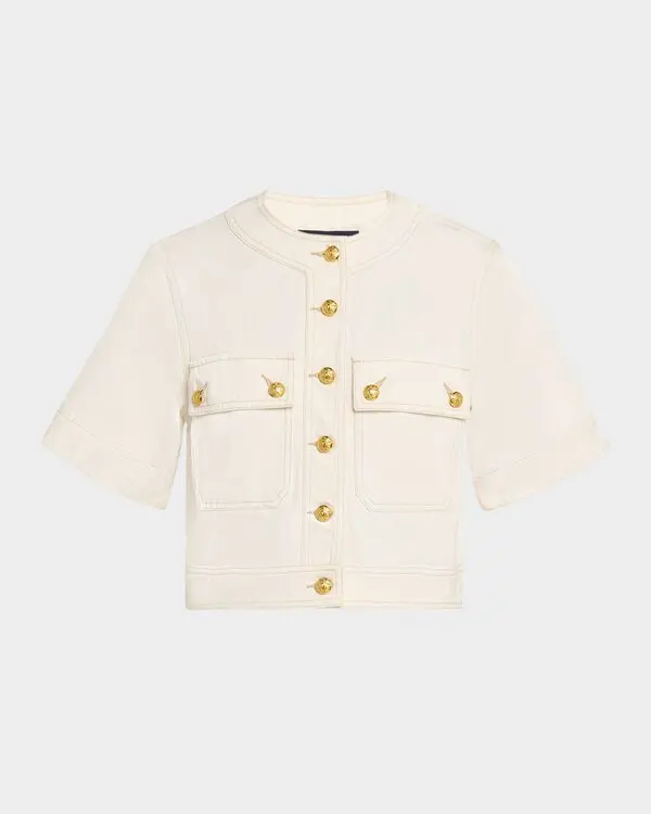 Veronica Beard Elias Short-sleeve Denim Jacket - Ecru