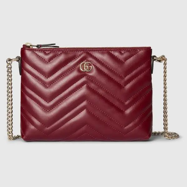 Gucci Gg Marmont Pochette With Chain - Bordeaux