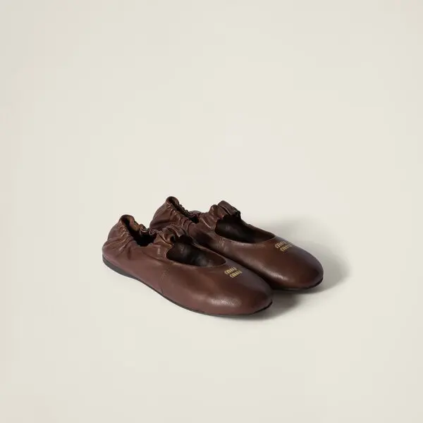 Miu Miu Ruches Nappa Leather Ballerinas - Briarwood
